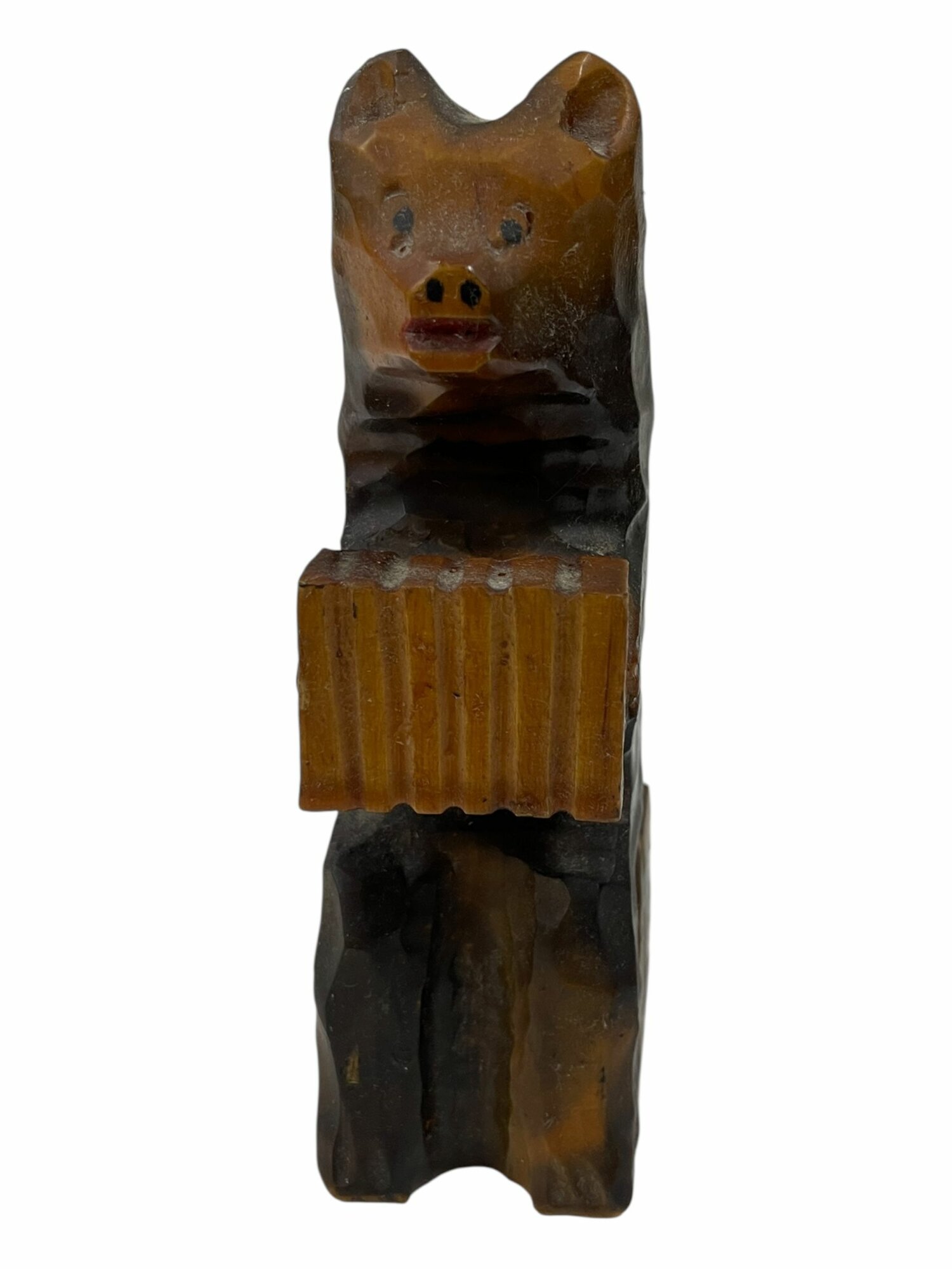 Винтажная статуэтка из дерева, ручная работа, медведь с гармошкой, сделано в СССР.