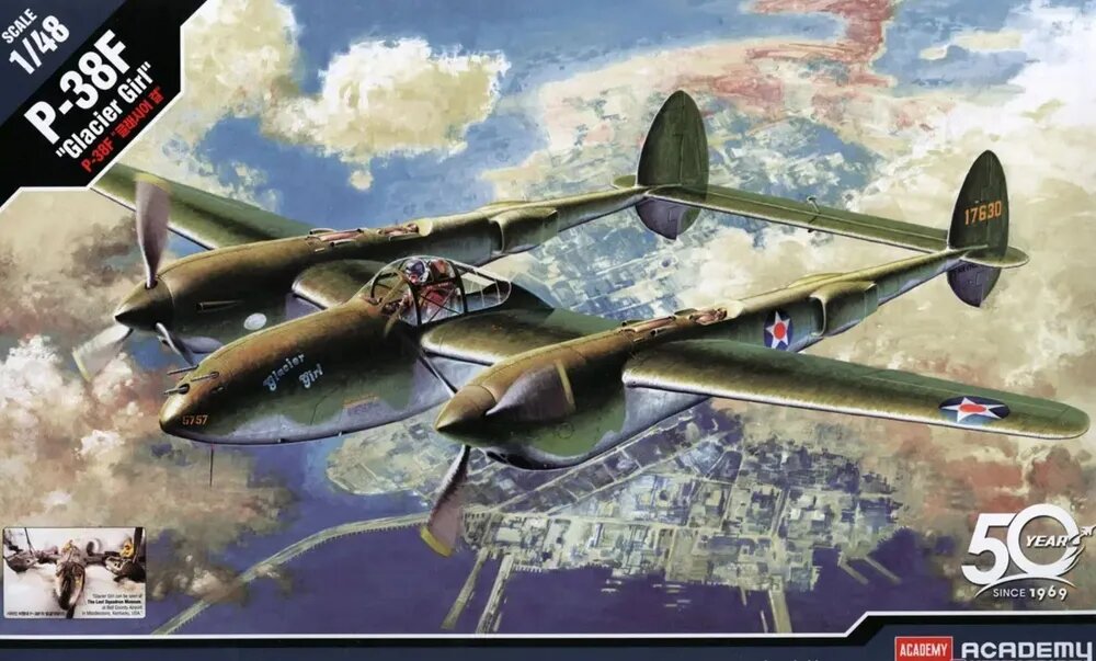 Academy 12208 1/48 P-38F Lightning Glacier Girl сборная модель самолета