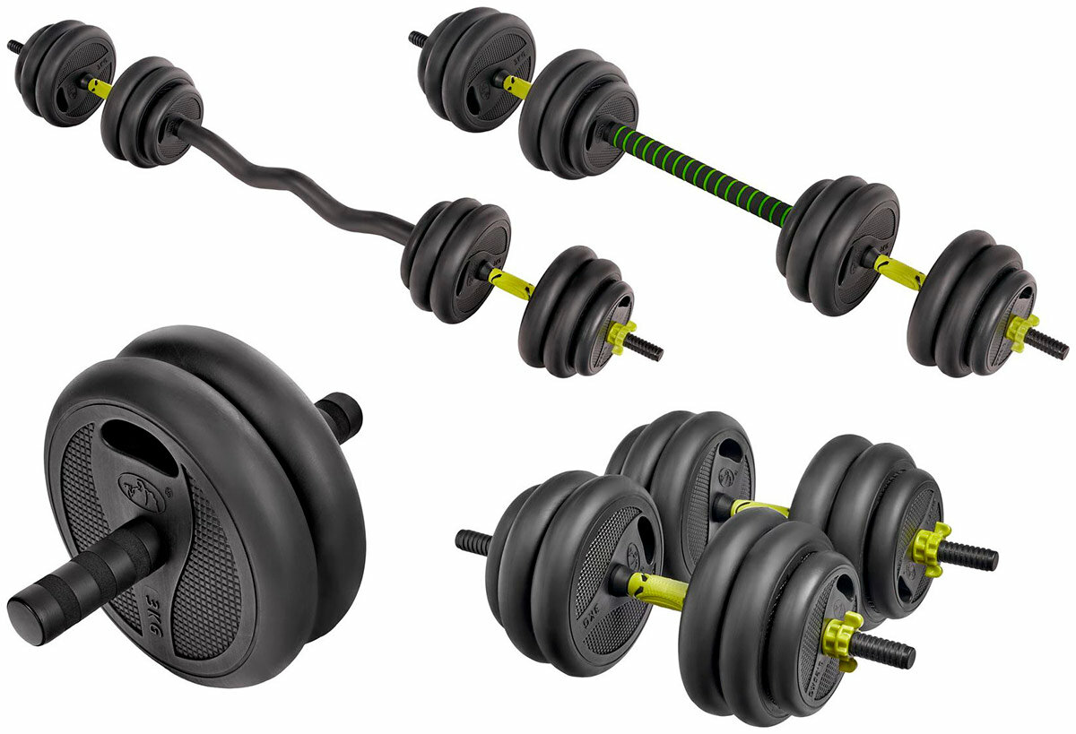 Гантели Bradex SF 1004, разборные, пластиковые 2х20 кг, 2 штанги, ролик для пресса