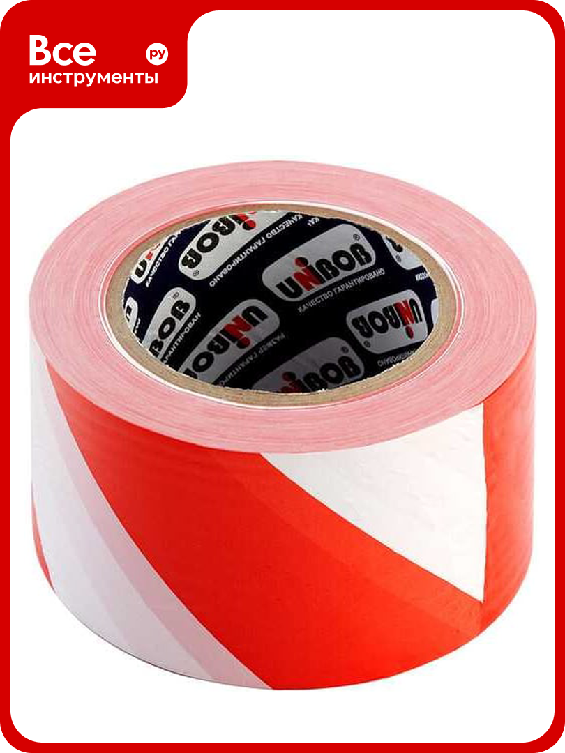 Лента сигнальная Unibob 75ммх200м, красно-белая 82771
