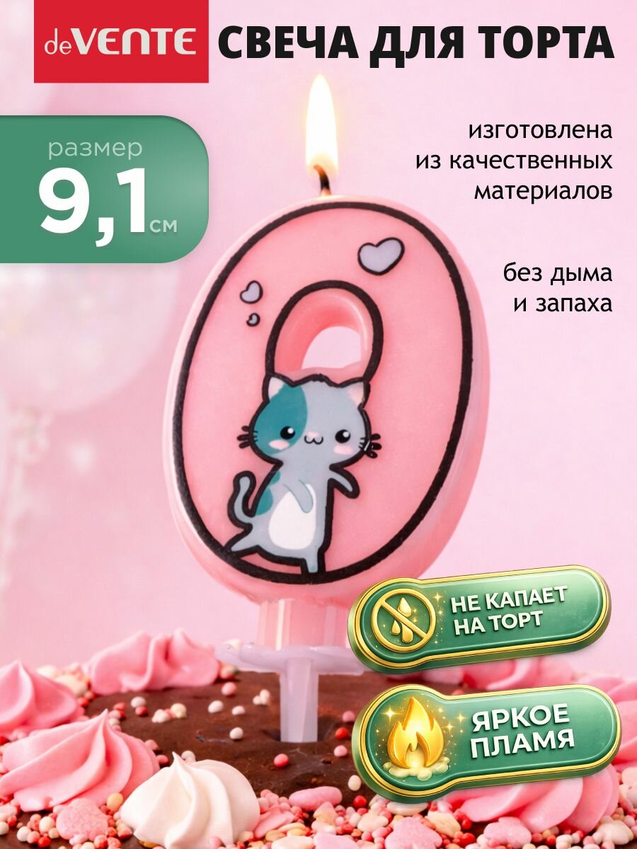 Свеча для торта цифра 0 котик 9,1x6,4