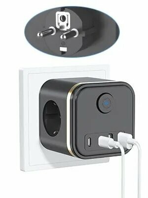 HITRENDS Кубическая евро розетка с 3 AC, 2 USB и 2 Type-C - настенная, черная (1 шт) - быстрая зарядка и компактный дизайн