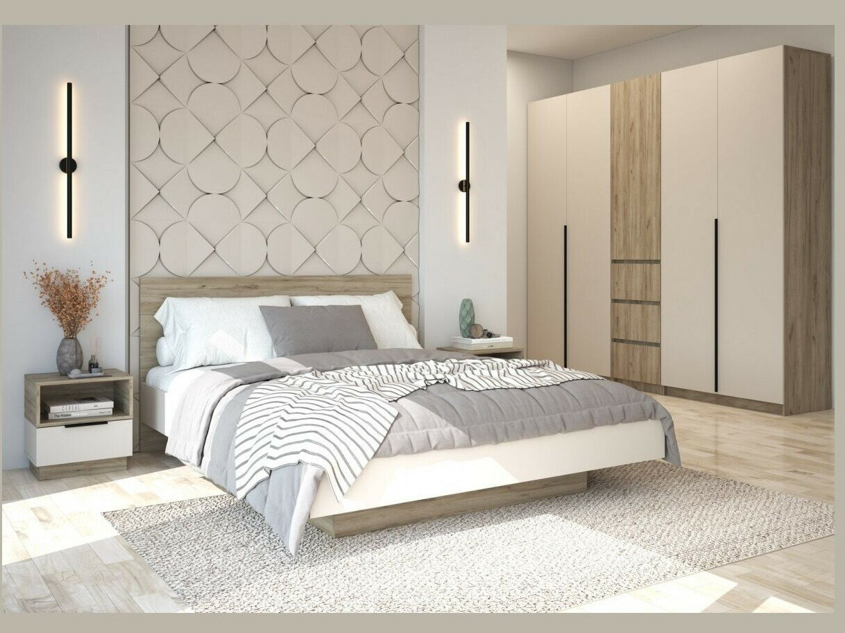 Спальный гарнитур со шкафами, спальное место 160х200, крафт серый/кашемир
