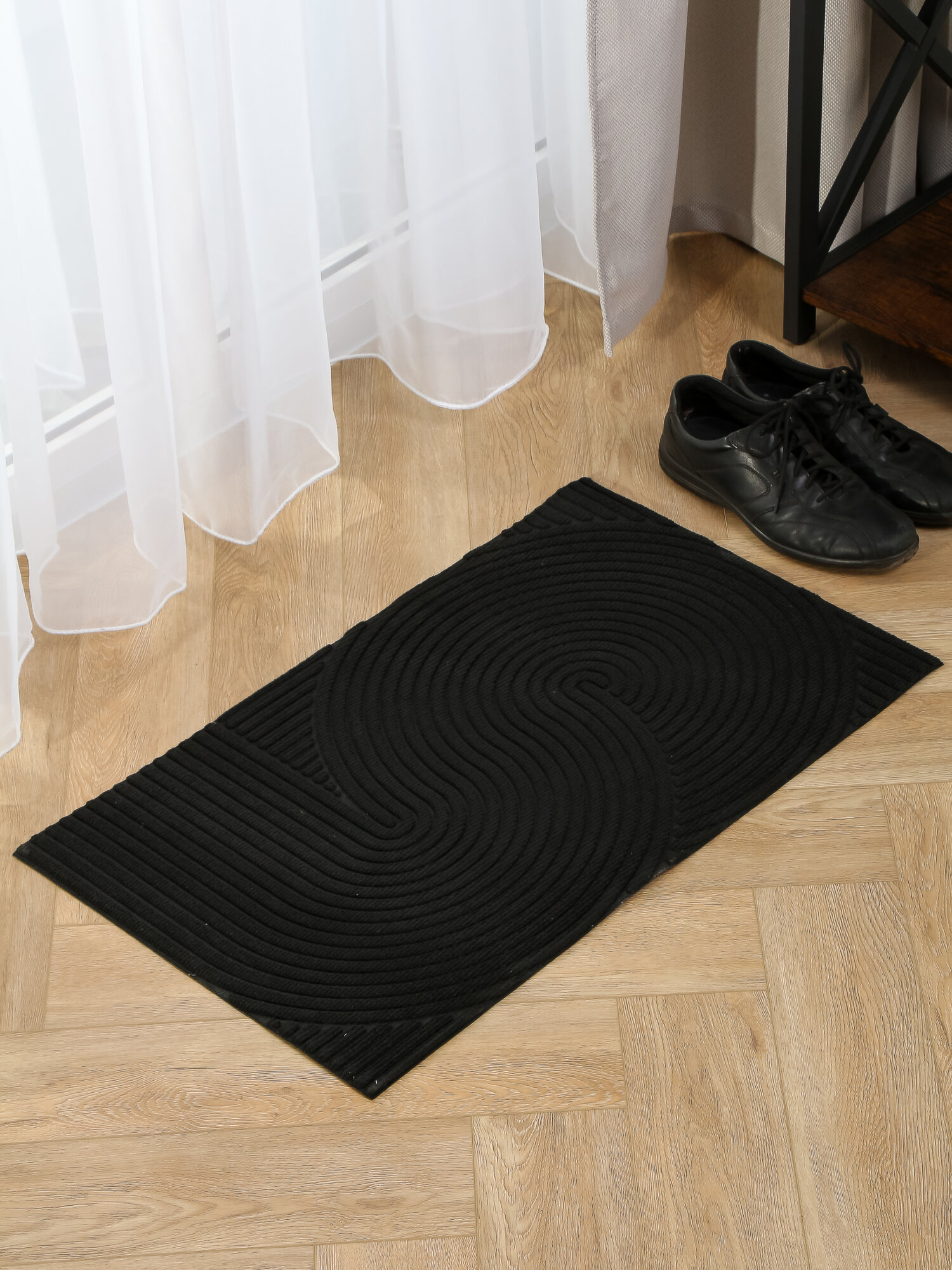 Коврик грязезащитный влаговпитывающий, 45х75 см, прямоугольный, полипропилен, резина, черный, Dzen, Blabar, 93735