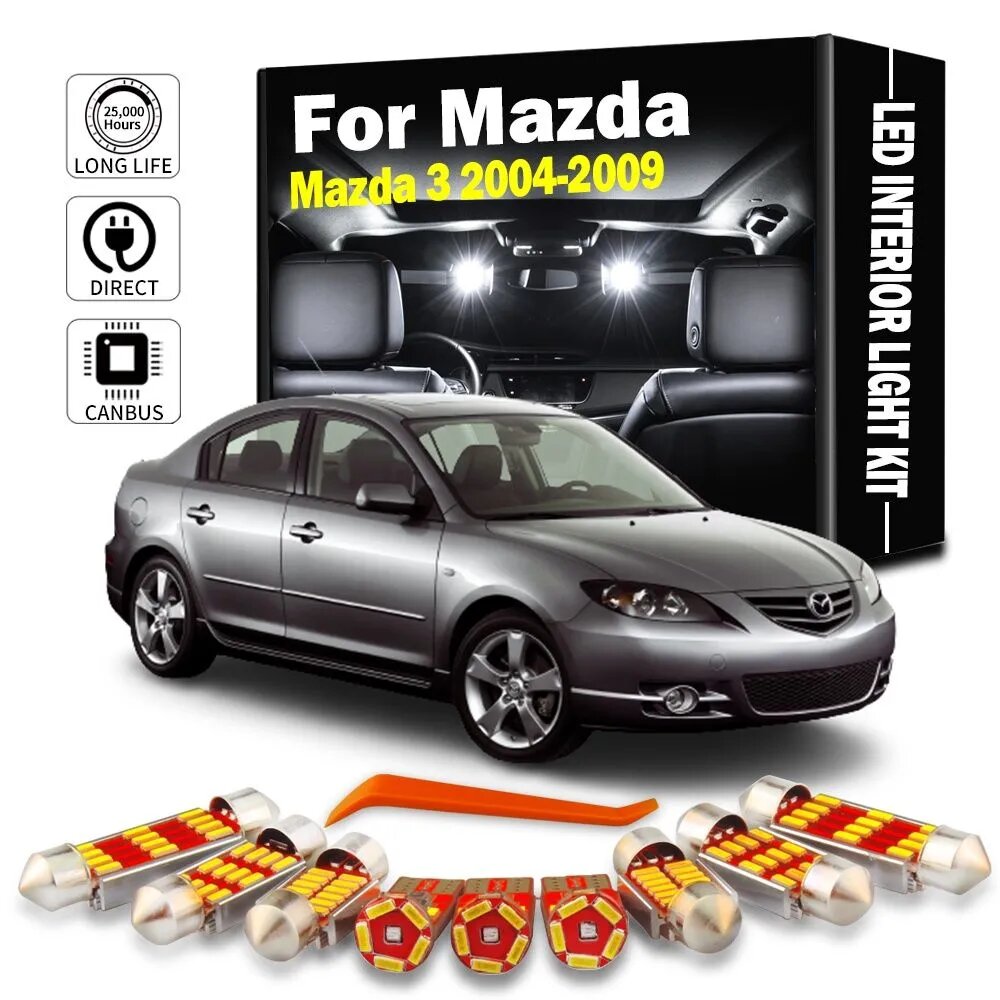Лампа автомобильная арт. 8 шт. для Mazda 3 BK Hatchback Saloon Mazda3 2004-2009 Комплект светодиодных ламп для чтения карт в салоне