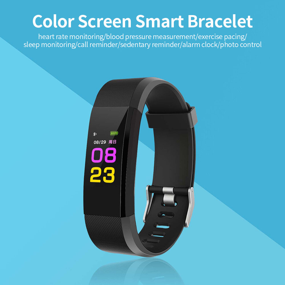 Смарт-браслет: 0.96" сенсорный экран, водонепроницаемый, пульсометр, SpO2, синий