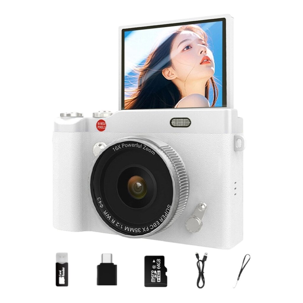 ПЗС-камера с откидным экраном для начинающих студентов HD dual camera mini portable-белый