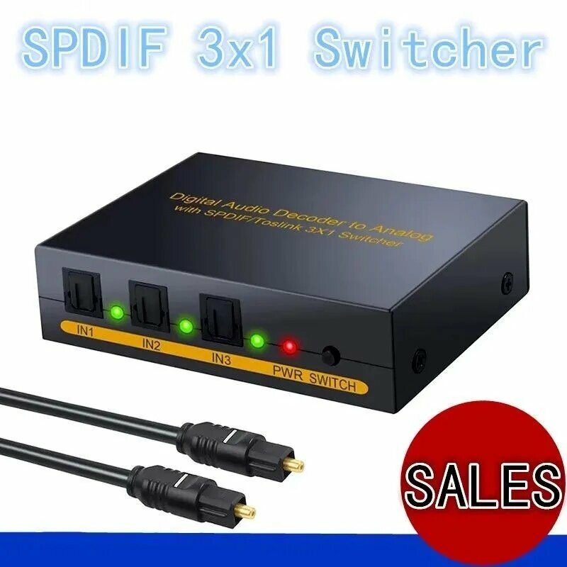 Цифровой оптический аудиопереключатель SPDIF 3x1 SPDIF Toslink Switch Box с оптическим кабелем Переключатель аудио с тремя входами и одним выходом