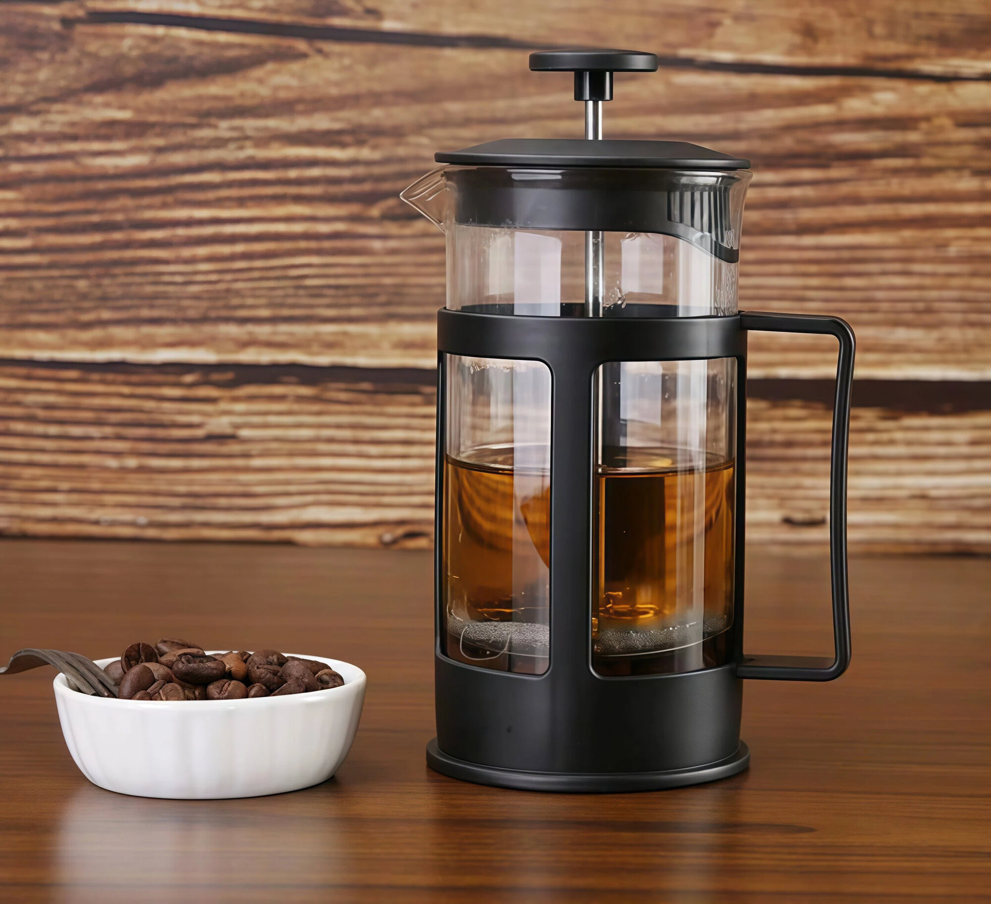 Френч-пресс, боросиликатное жаропрочное стекло, 1 л, черный, подарочная упаковка