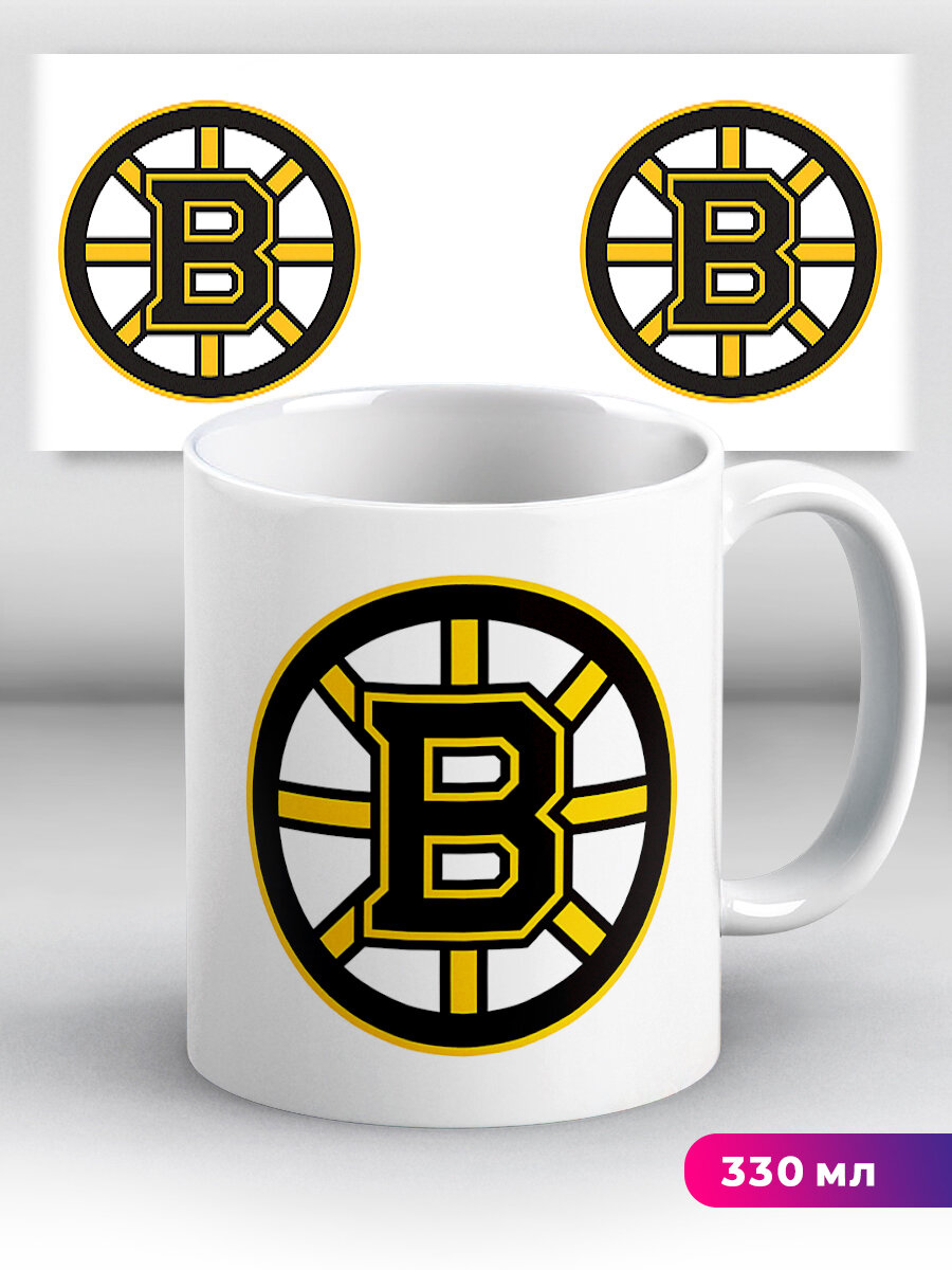 Кружка Boston Bruins Бостон Брюинз Хоккей 330 мл, керамическая с ярким принтом, подходит для СВЧ