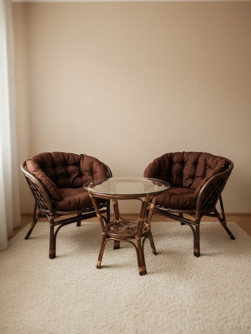 Комплект плетёной мебели с мягкими подушками