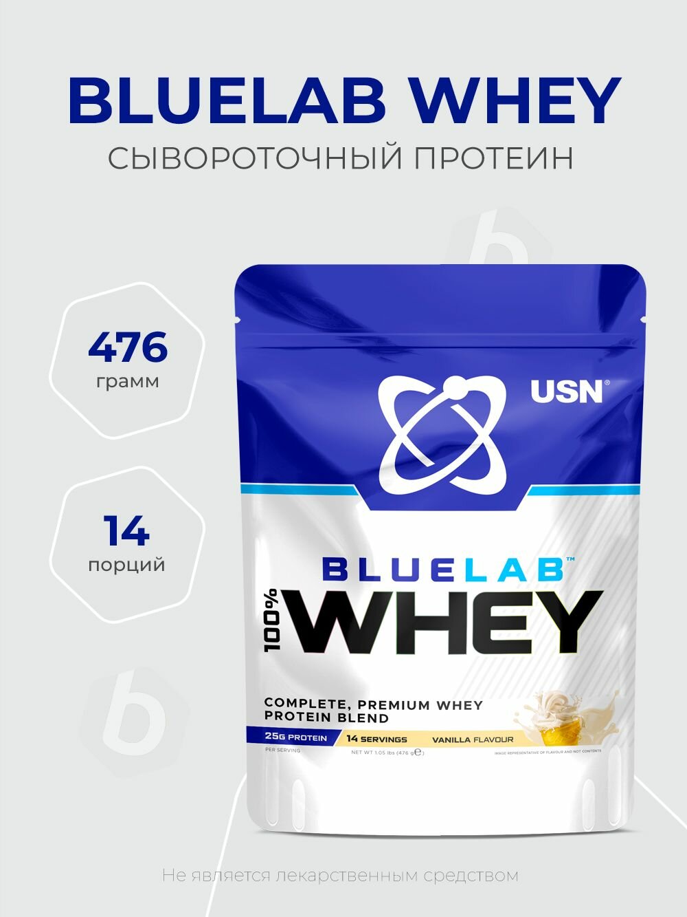 USN BlueLab 100% Whey 476 грамм, Сывороточный протеин, вкус Ваниль
