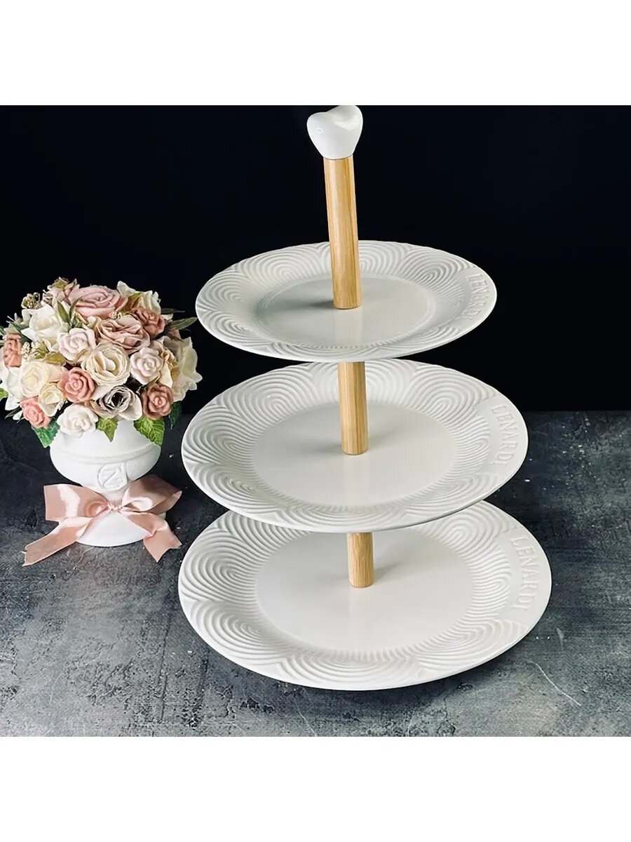 Этажерка трехъярусная Lenardi Bamboo, фарфоровая