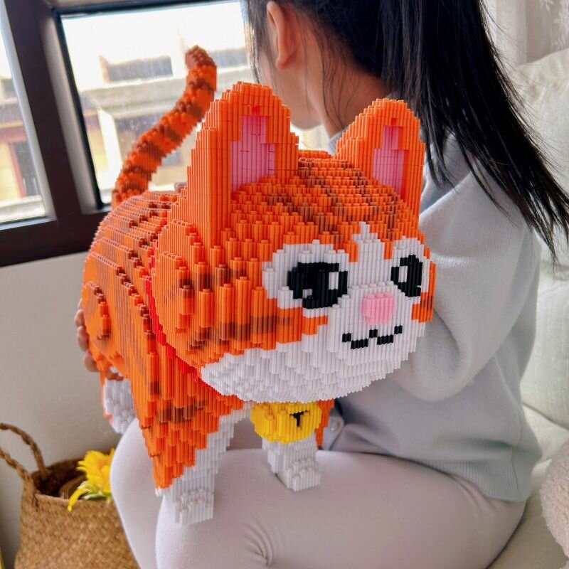 Совместимо с LEGO блоками, гигантский оранжевый табби, 3D пазл, игрушка, декор, украшение, подарок для девочек