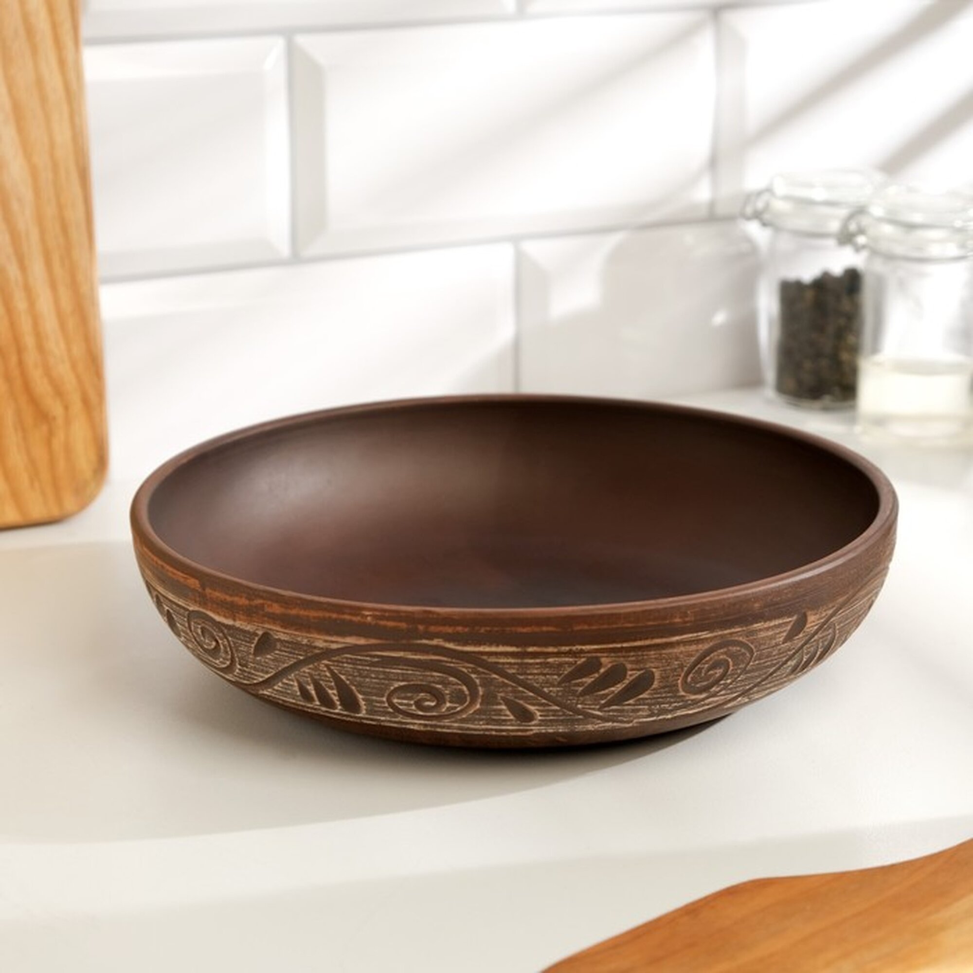 Салатник "Орнамент" SKYPHOS, 1л, 5х21х21см, коричневый, круглый