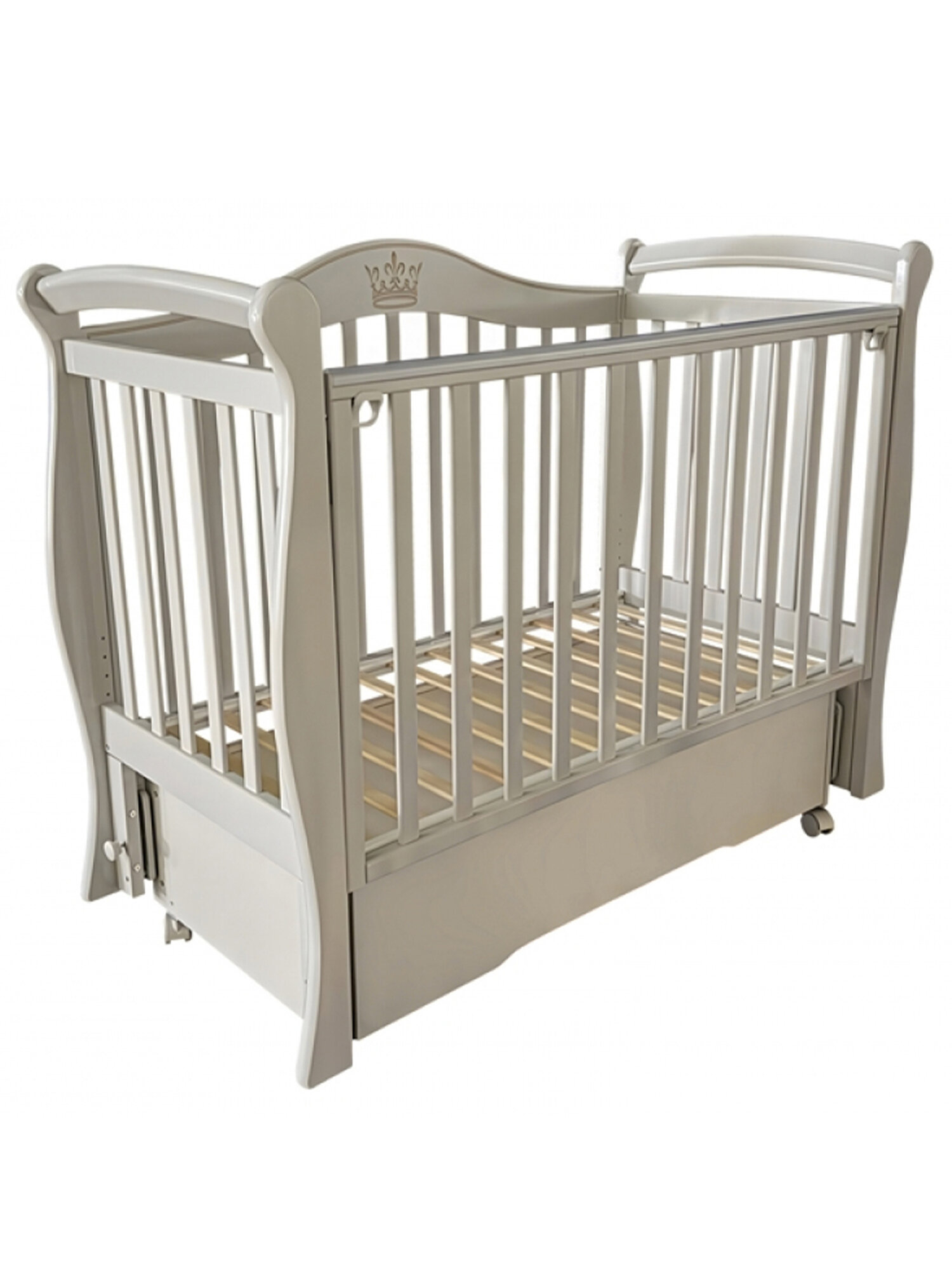 Кроватка детская для новорожденных Антел Julia-11, универсальный маятник, колеса, ящик, массив березы, лунная ночь