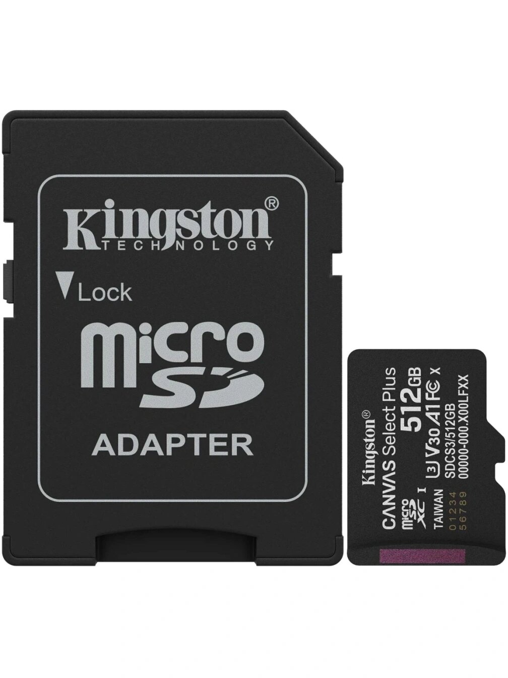 Карта памяти microSDXC UHS-I U3 Kingston Canvas Select Plus 512 ГБ, 150 МБ/с, Class 10, SDCS3/512GB, 1 шт, переходник SD