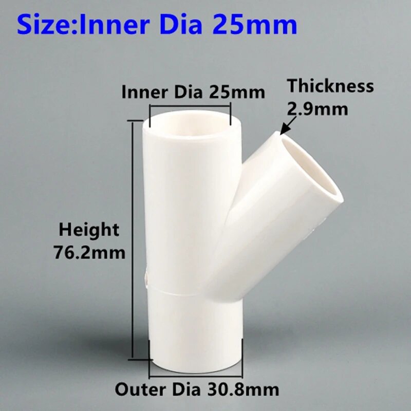 ПВХ косой тройник 45 градусов 20/25/32/40/50 мм I.D 25mm, 1 piece