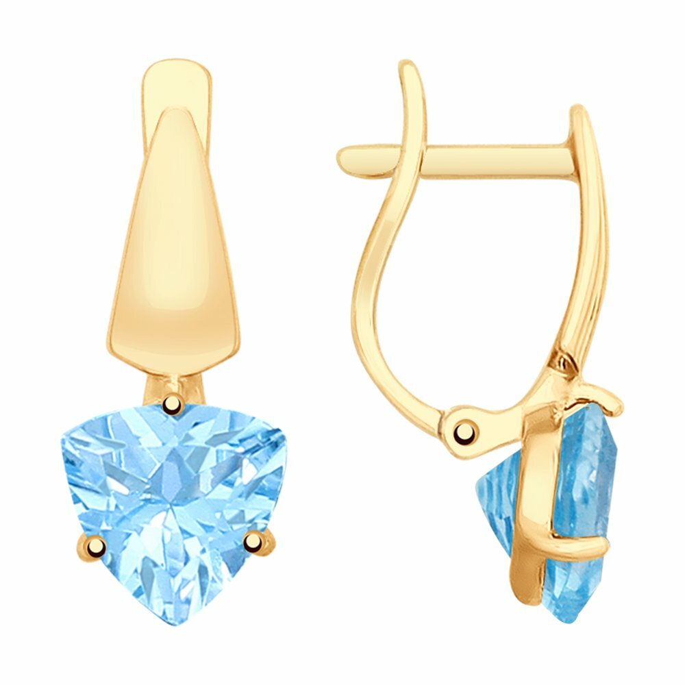 Серьги, золото, 585 проба, топаз