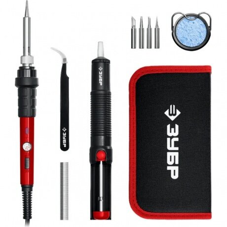 Мини-паяльная станция в сумке-чехле ЗУБР ПСМ-60, 11-в-1, 220 - 480°C, 60 Вт, (55337)