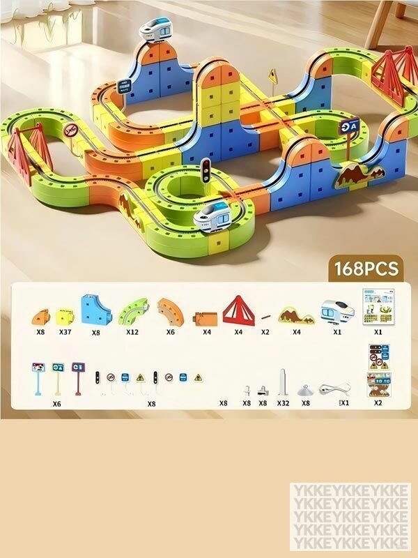 Магический трек с поездом 168 шт, 3D кубическая трасса, USB-перезаряжаемый, развивающая игрушка для детей, подарок