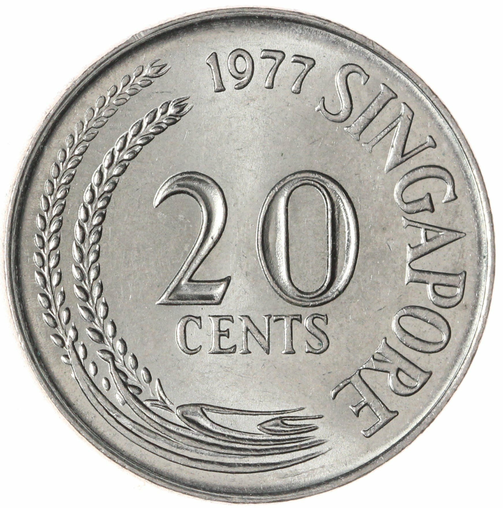 Сингапур 20 центов cents 1977-1979 Мельхиор медь-никель, в сохранности UNC