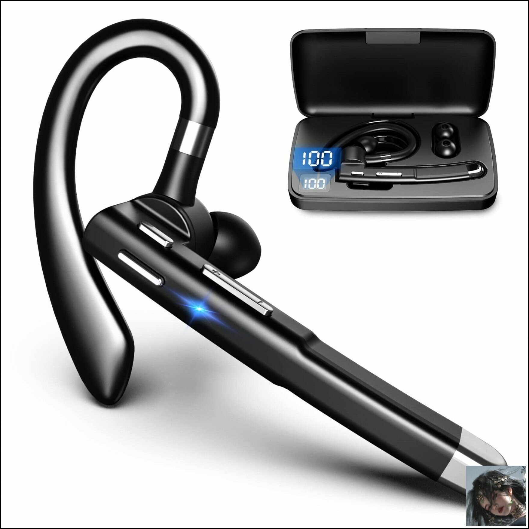 Bluetooth наушник для мобильных телефонов Bluetooth V5.1 гарнир с зарядным чехол громкой связи Один наушник с CVC8.0 шумопоглощающий микрофон для офиса/вождения совместим с Android/iPhone/ ноутбук