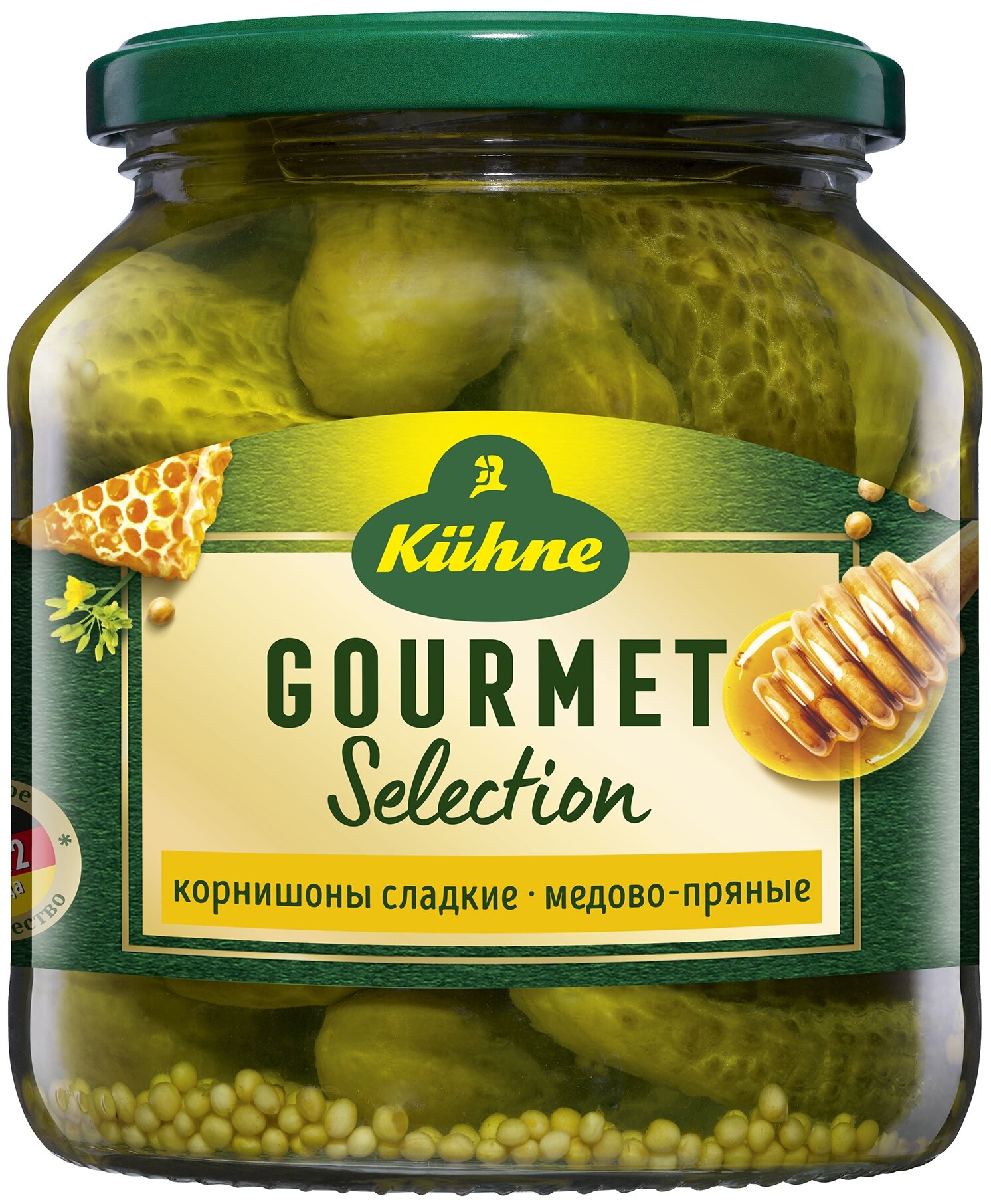 Огурцы маринованные Корнишоны Kuhne сладкие медово-пряные Sweet Gherkins GS, 530 г