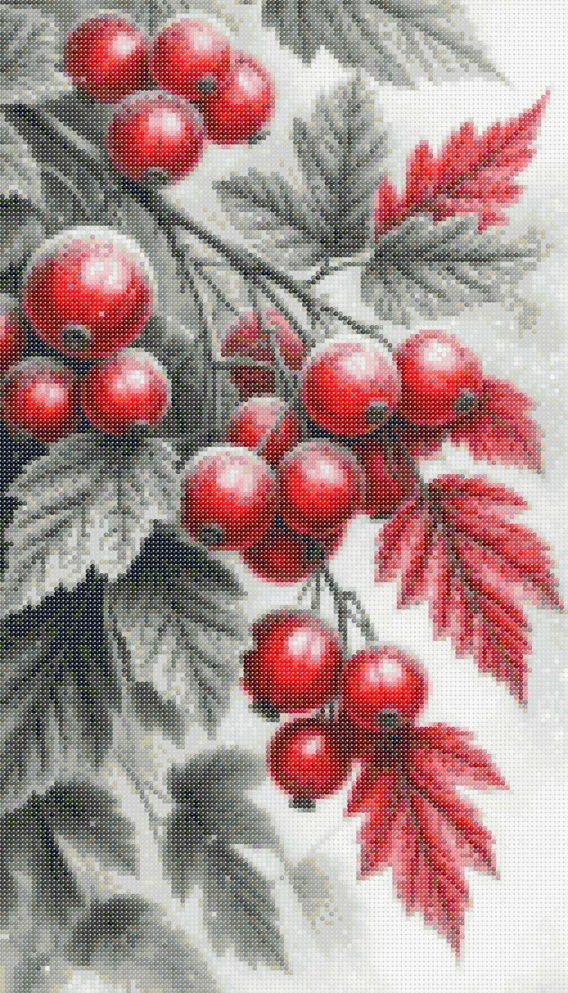 Схема вышивки бисером Рябина зимой (без бисера) 126х220 стежков (25х44 см) 64 цвета