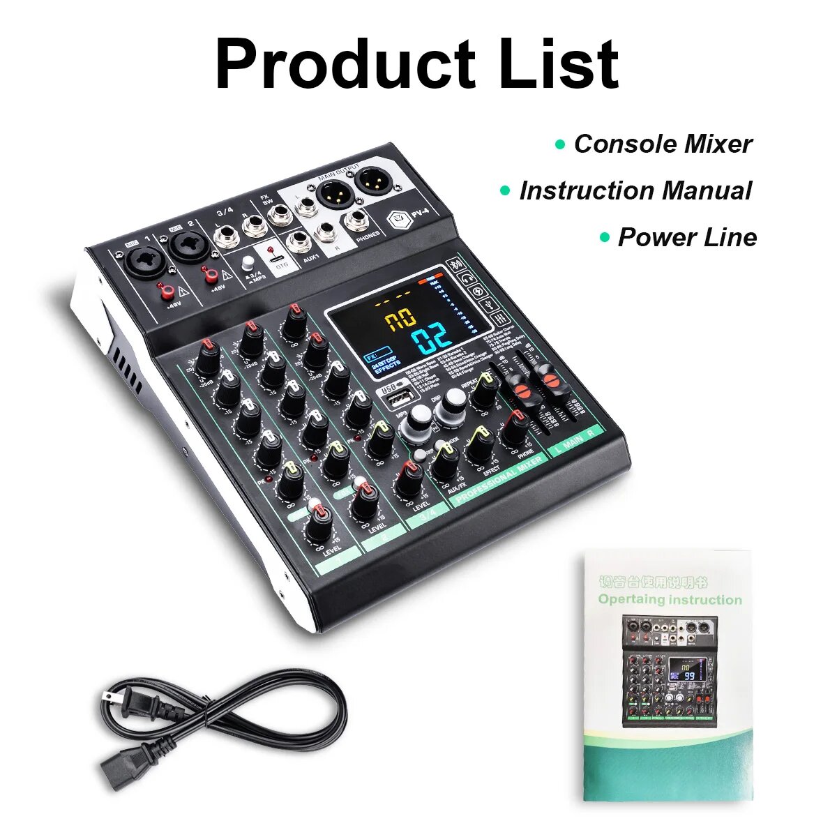 Winmix 4-канальный DJ-контроллер, аудиомикшер 99DSP с Bluetooth USB 48 В Phantom, для звуковой микшерной консоли, записи ПК