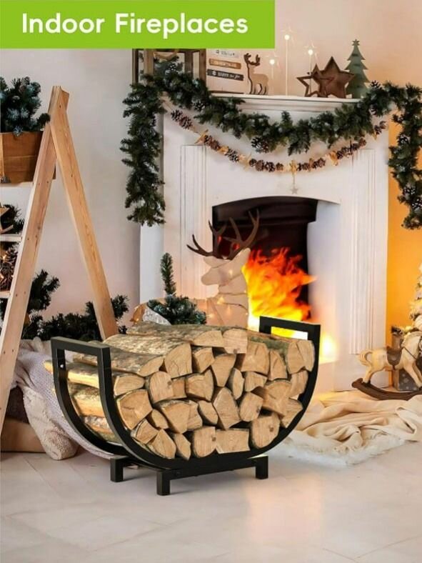 Подставка для дров чёрно-металлическая для двора и бани, Отдельно стоящая дровница 63.5*21*35