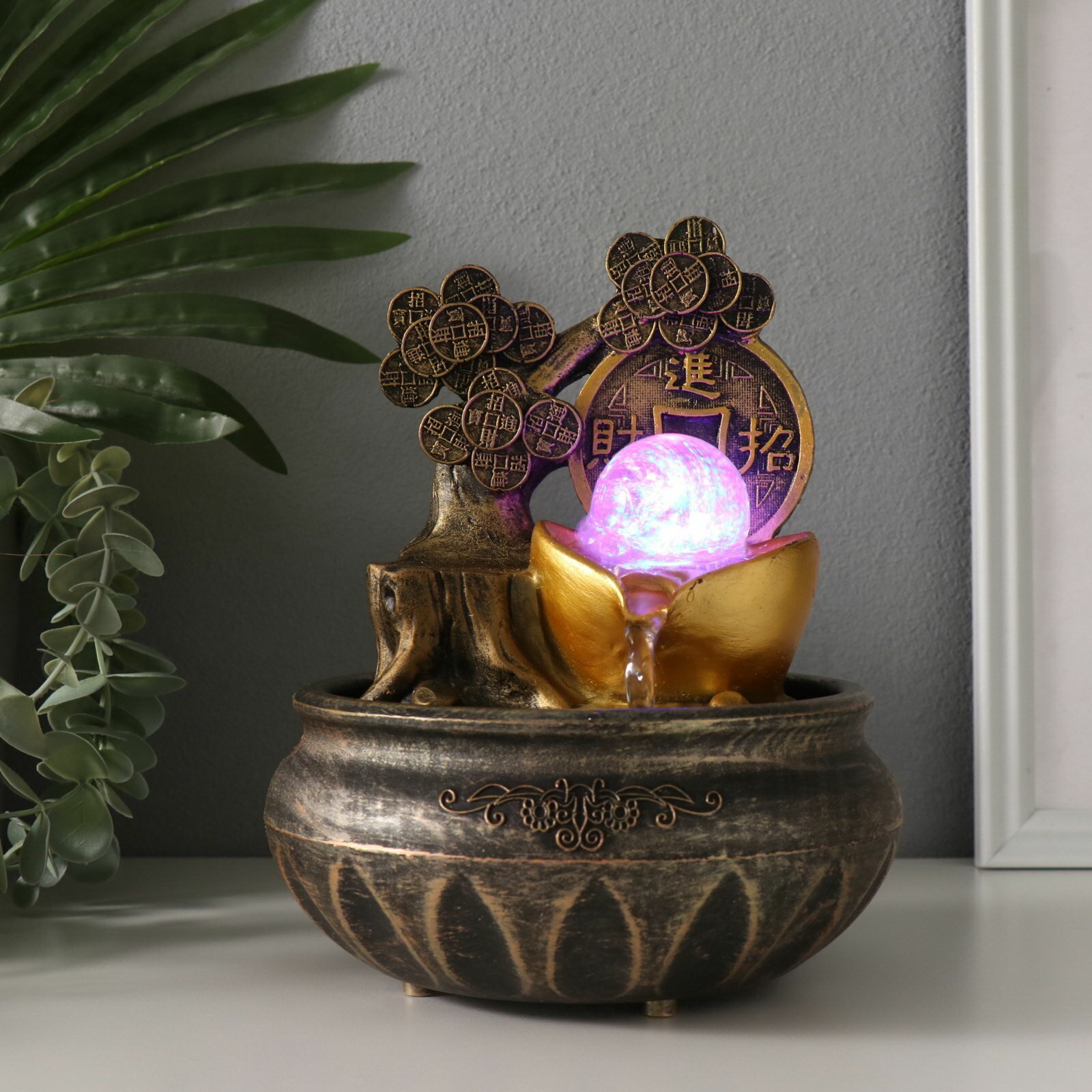 Фонтан настольный с подсветкой "Денежное дерево. Богатство", 16x16x20 см