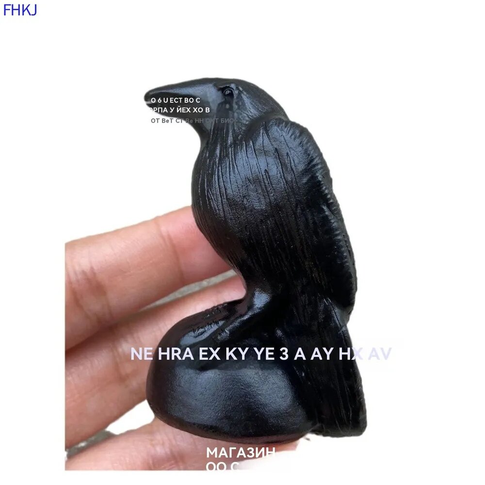 Амулет/Ворона из натурального обсидиана/Украшения ручной работы