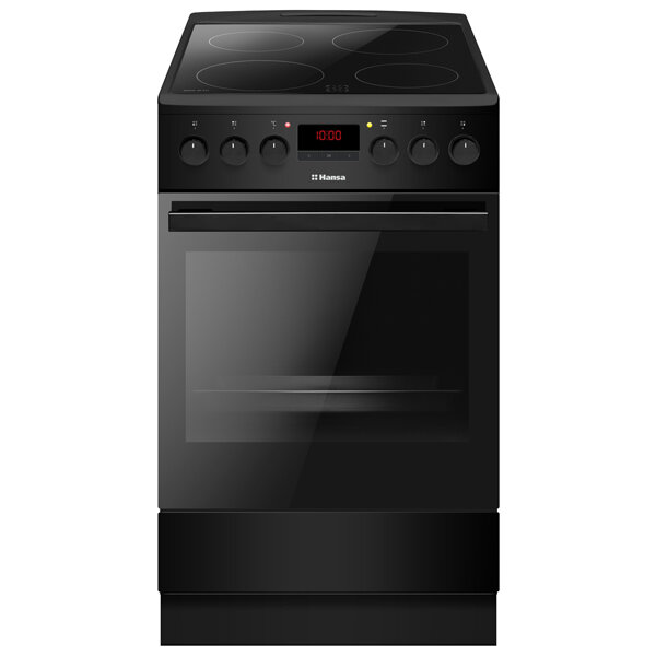 Электрическая плита Hansa FCCM582033, стеклокерамика, 4 конфорки, духовка 65 л, класс A, черный