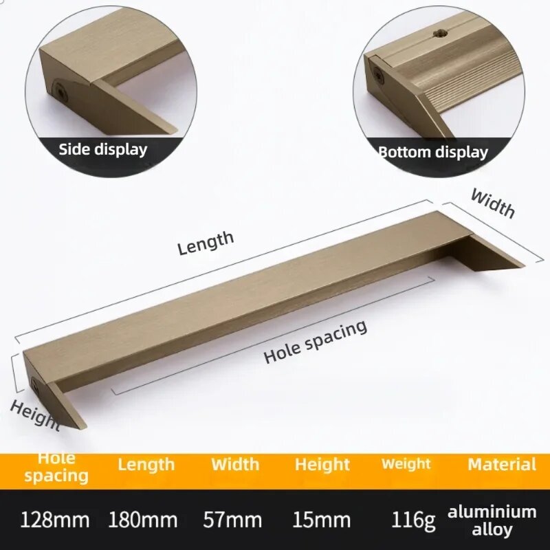 Скрытая металлическая ручка для шкафа Brushed gold-180mm