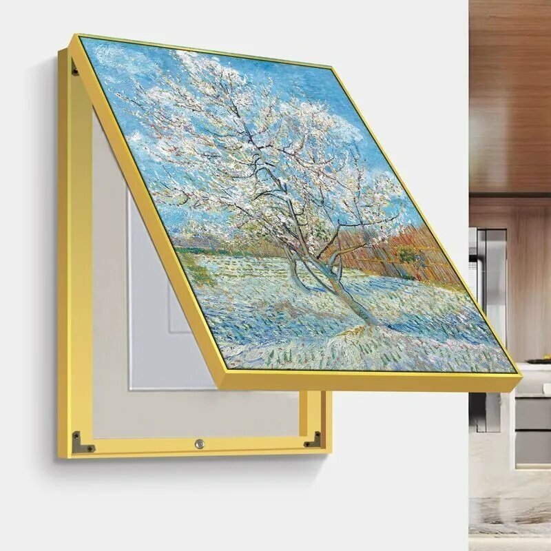 Картина-щиток для электросчётчика 50x70 см "Ван Гог": верхнее открывание, гидроопора, алюминиевая рама, без сверления