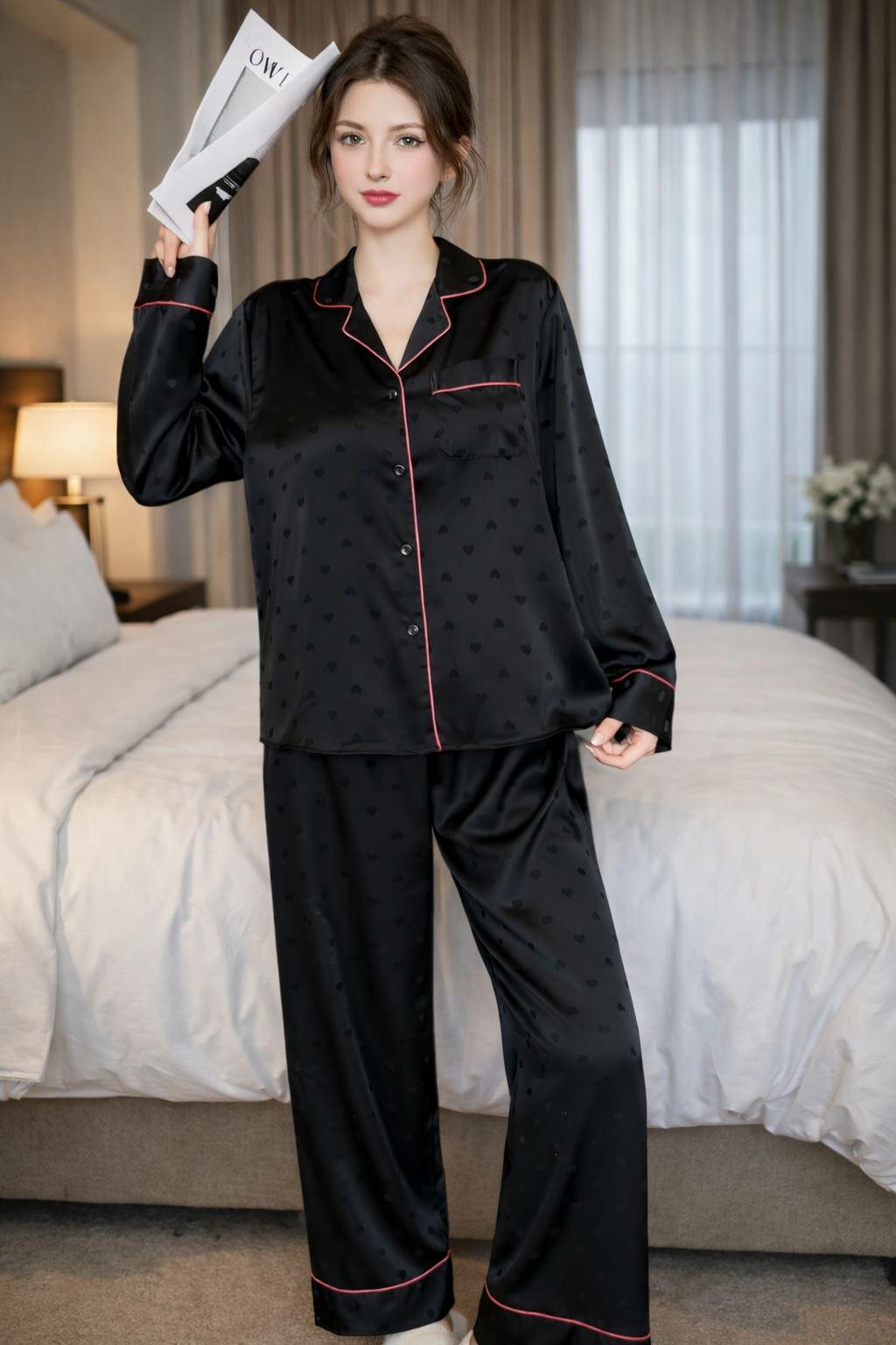 Пижама для кормящих мам женская со штанами, шелковая, премиум качество