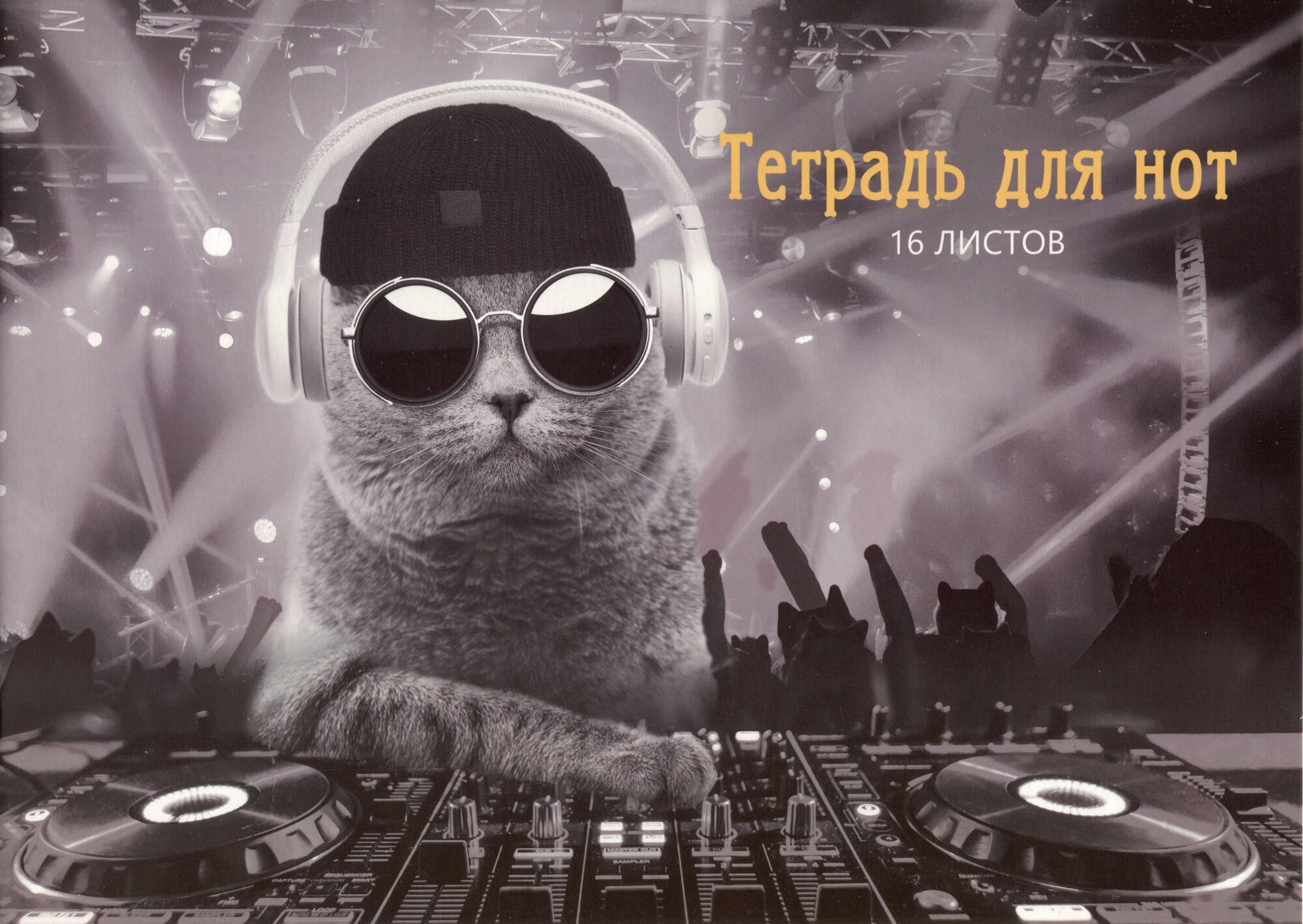 Тетрадь для нот Listoff, "DJ Кот", А4, 16 листов