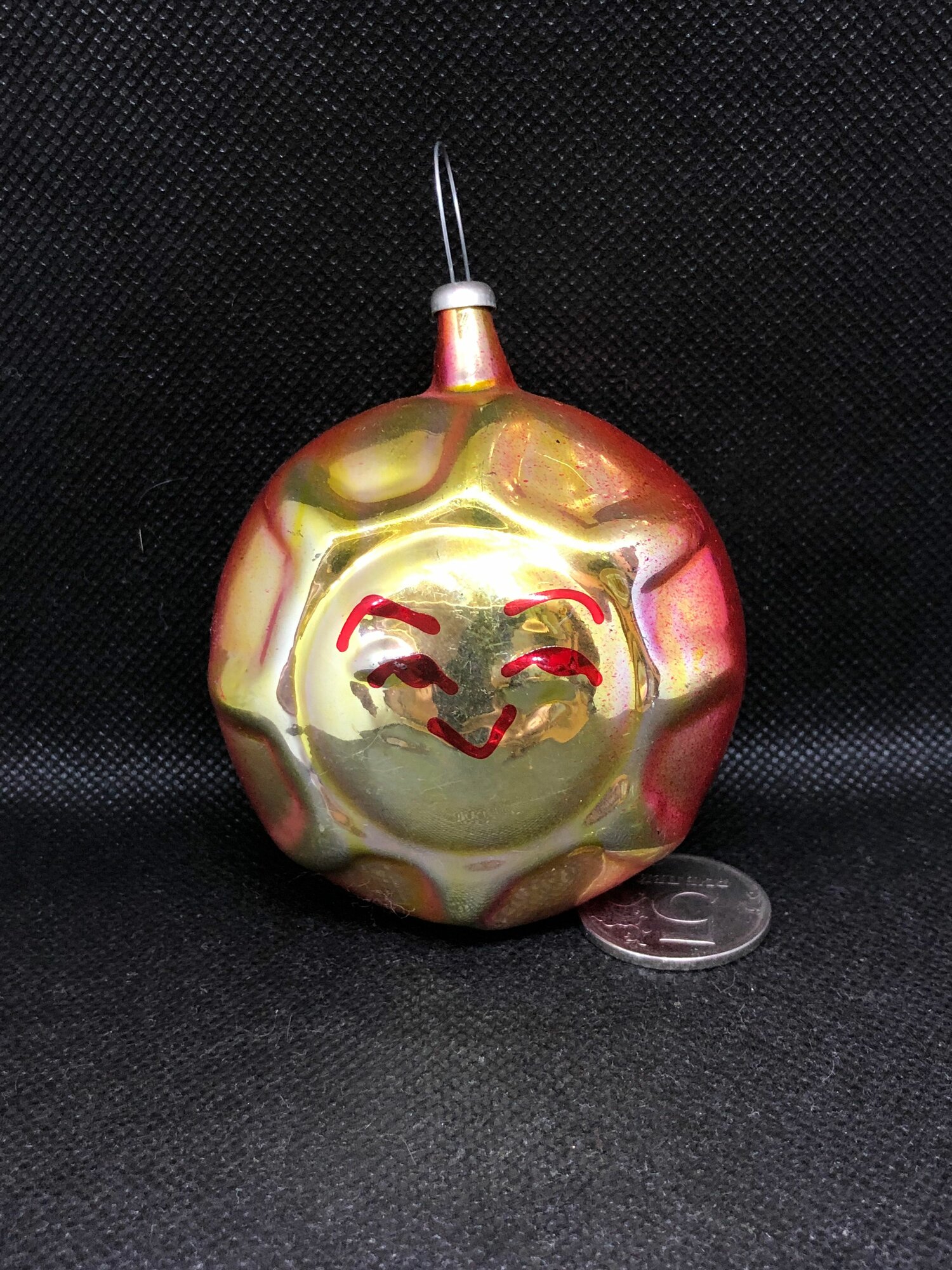 Елочная игрушка СССР медальон солнце стекло # 11