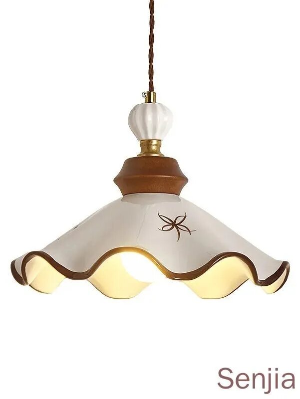 Люстра подвесная E27 для кафе/ресторана, керамический плафон, белый цвет, ручная роспись в стиле прованс