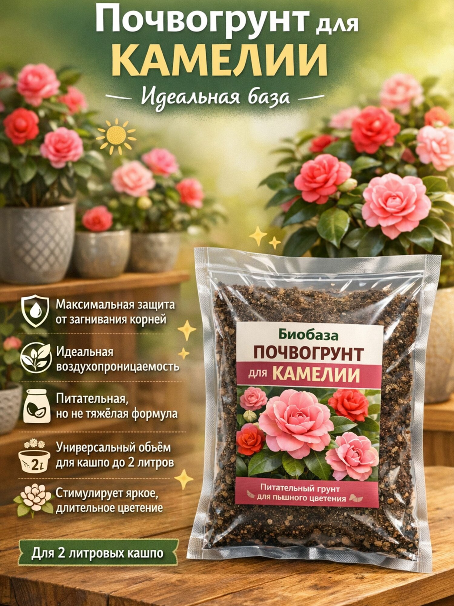 Почвогрунт для камелии для кашпо до 2л премиум грунт для растений