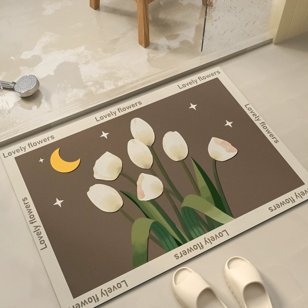 Коврик для ванной комнаты с тюльпановым узором 50x80см, сильное впитывание, противоскользящая поверхность