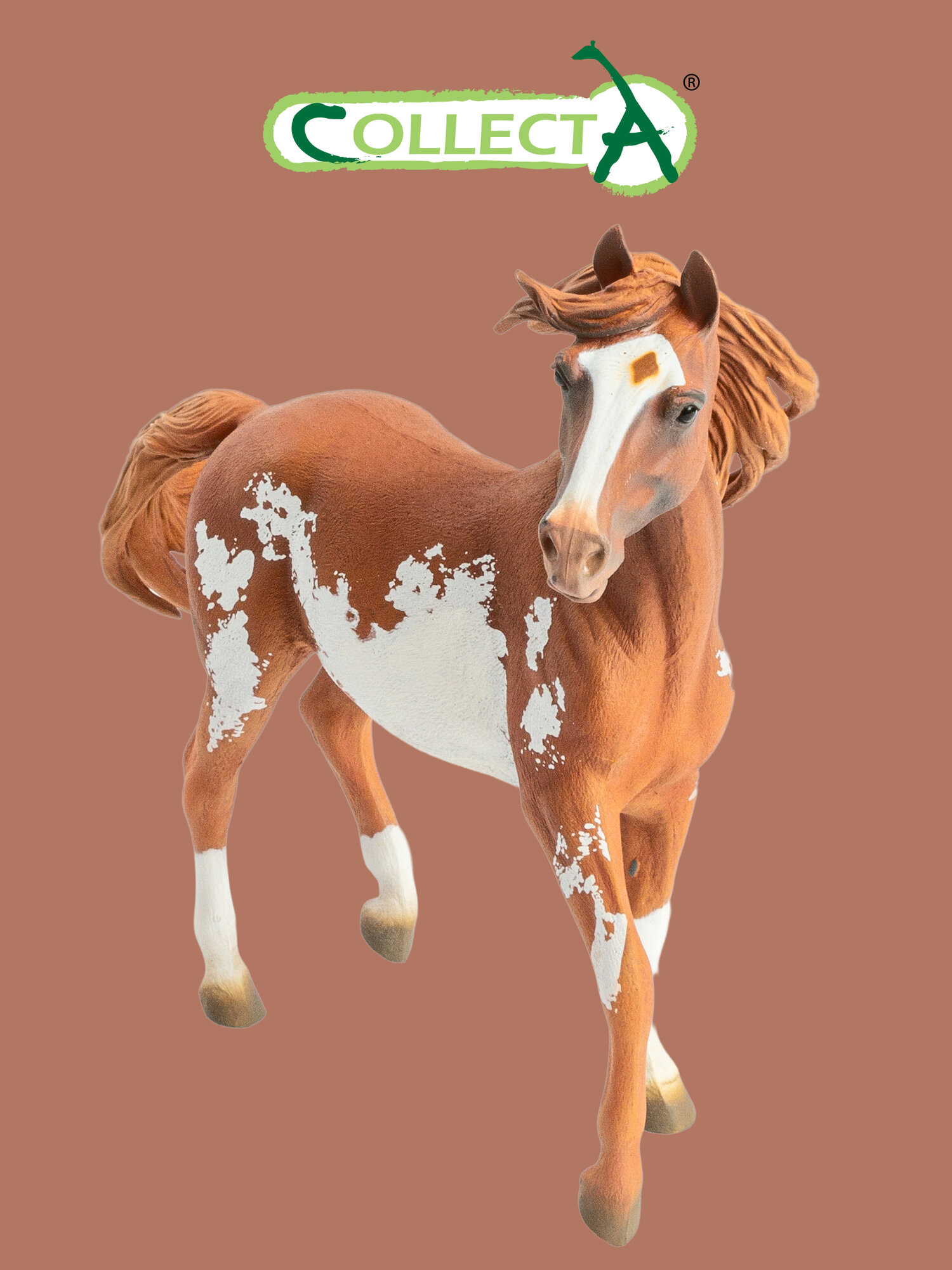 Фигурка животного Collecta Лошадь Жеребец Мустанг пятнисто-каштановый, Deluxe в подарочной упаковке 89806b