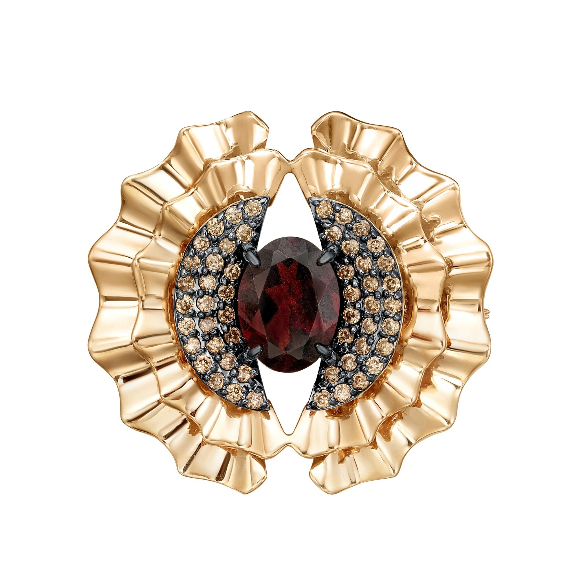 Брошь, золото, 585 проба, гранат, бриллиант