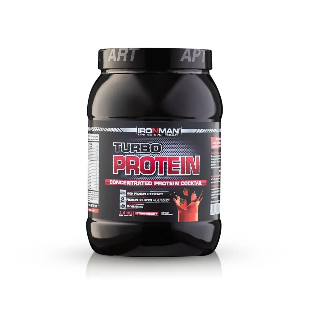 Протеин Ironman "Turbo Protein", для набора массы, земляника, 1400г