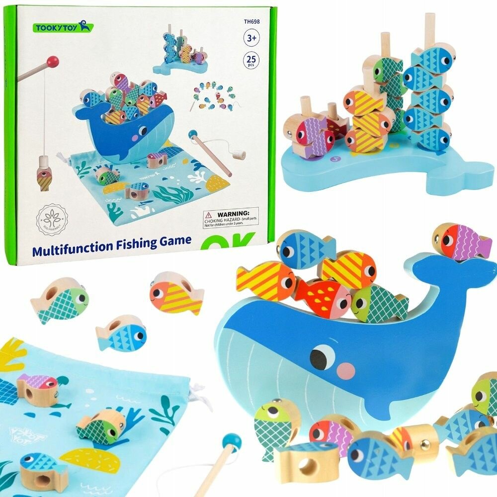 Развивающая игрушка Tooky Toy - Деревянная игра "Рыбалка" 4 в 1, 25 эл. - TH698