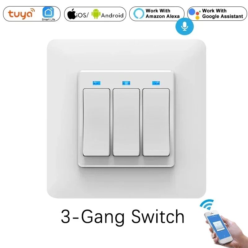 YIDI Wi-Fi умная настенная розетка 3 Gang Switch White