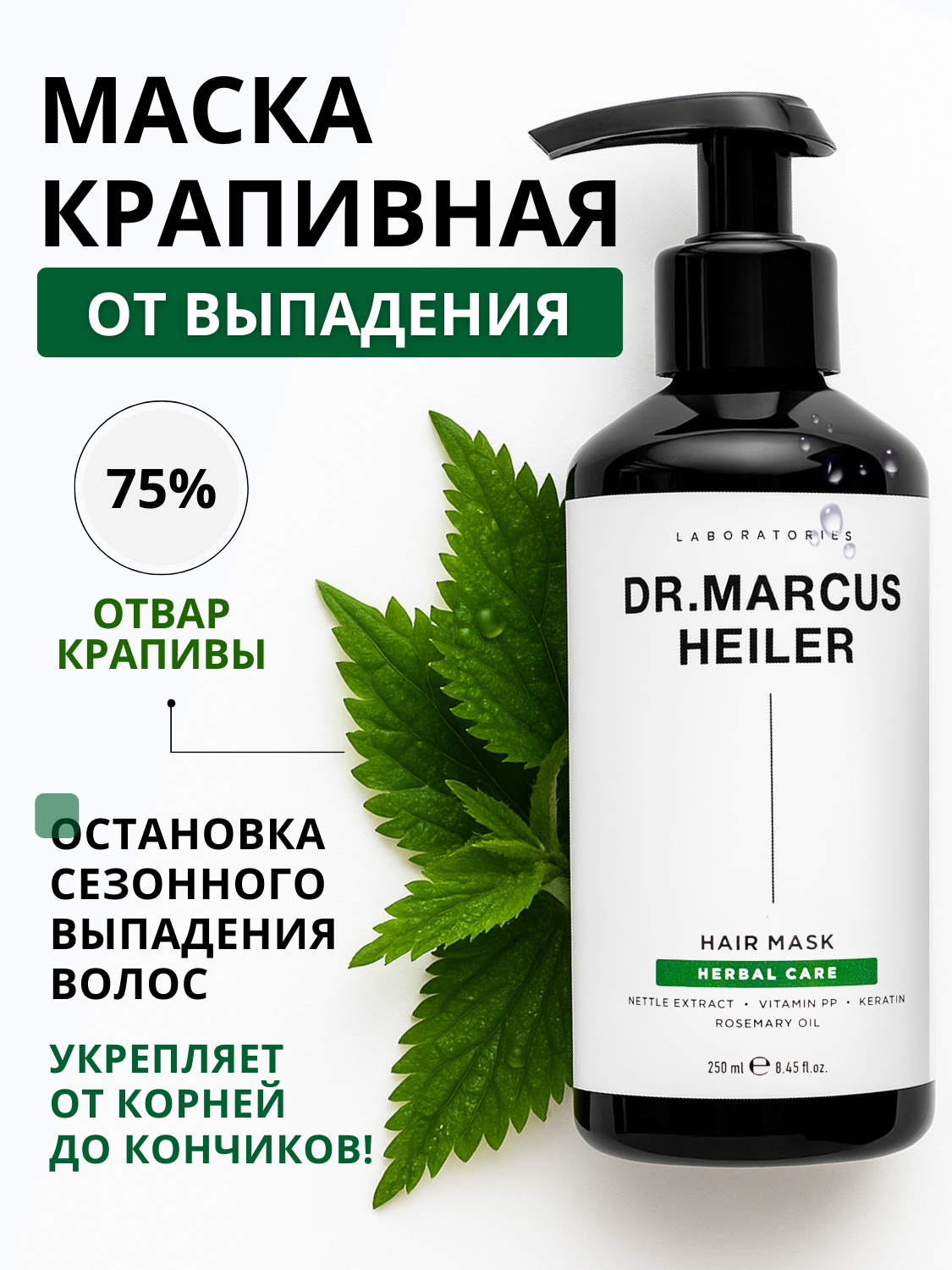 Маска для волос с кератином и крапивой / Маска для волос восстанавливающая Doctor Heiler, 250 мл