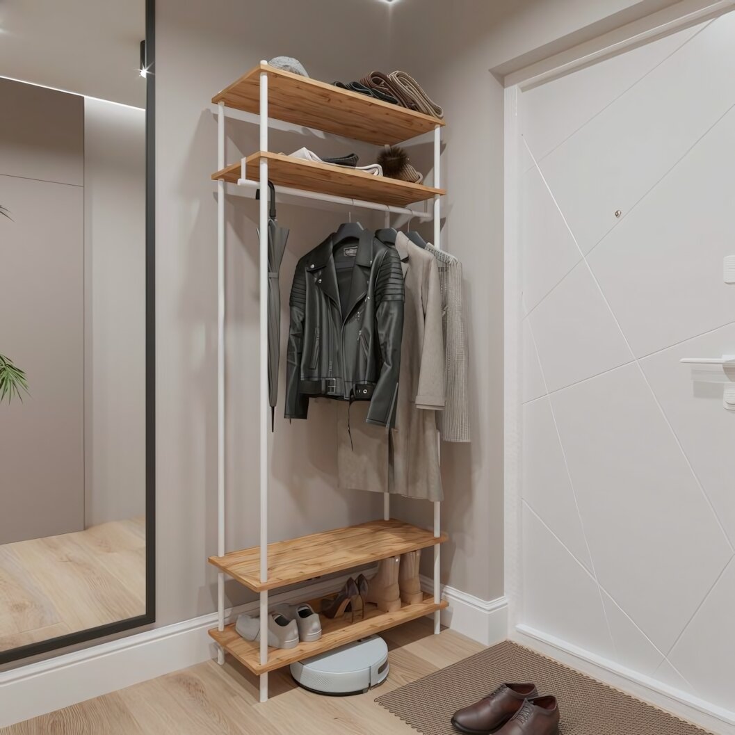 Прихожая напольная "НеШкаф 34" 82,5х36,5х206,5см, белый, с полками и перекладиной