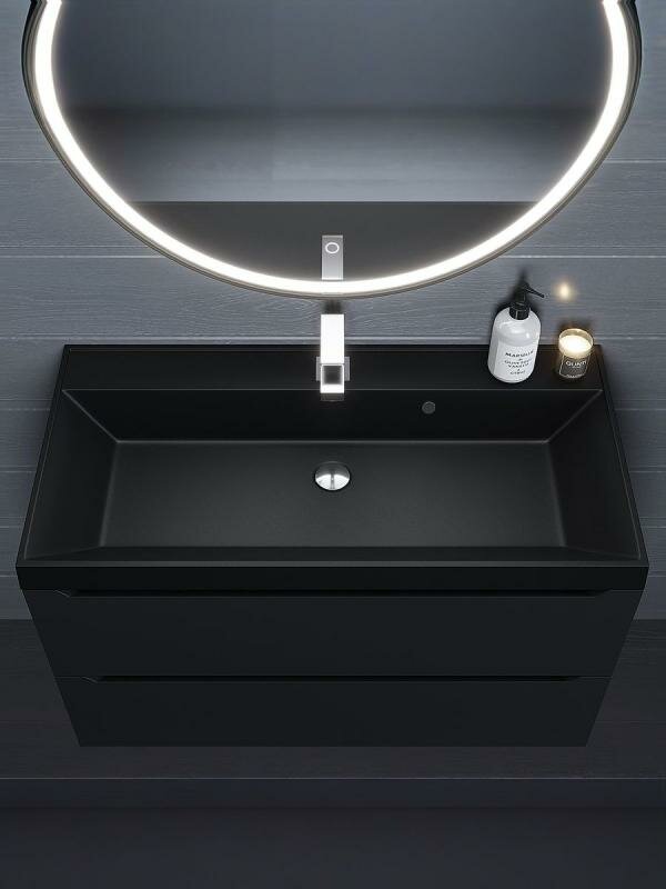 Uperwood Раковина для ванной 90 см, Uperwood Classic Quartz, кварцевая, черная матовая, космос 291030027